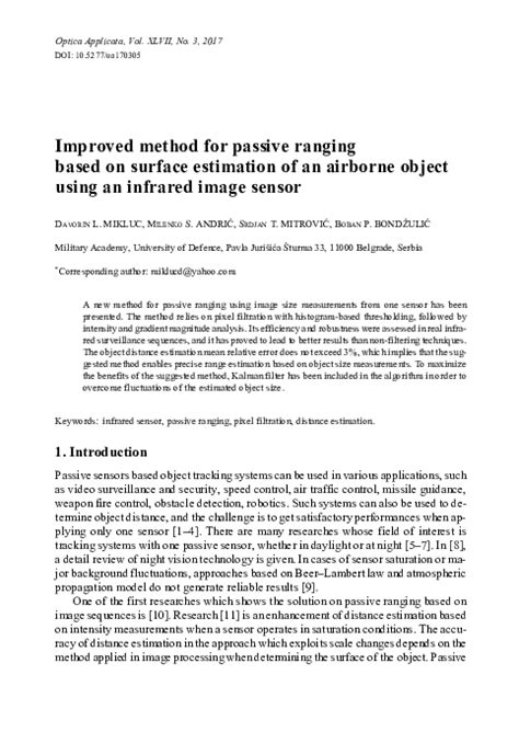 Pdf Improved Method For Passive Ranging Based On Surface Estimation Of An Airborne Object