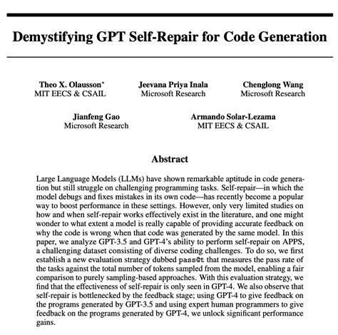 ak on twitter demystifying gpt self repair for code generation paper page huggingface