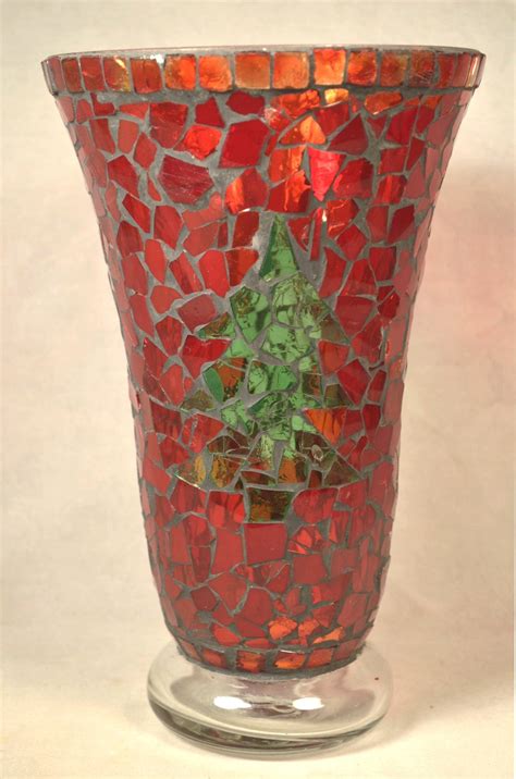 Red Glass Mosaic Vase Tile Hand Crafted By Ceramicsglassvintage