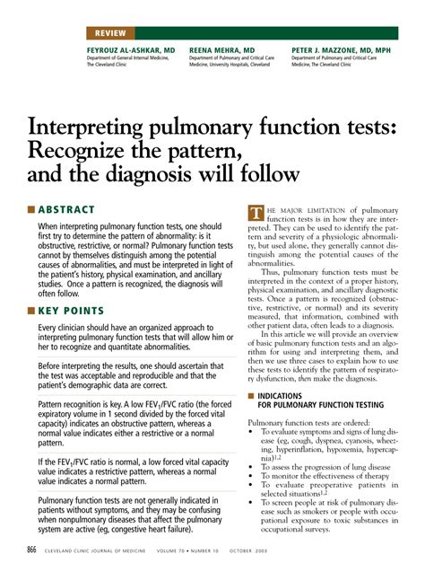 PDF Interpreting Pulmonary Function Tests Recognize The Pattern And The Diagnosis Will Follow