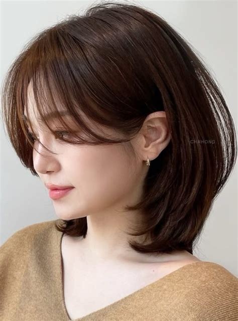 Chestnut Brown Korean Layered C Curl Bob With Face Framing