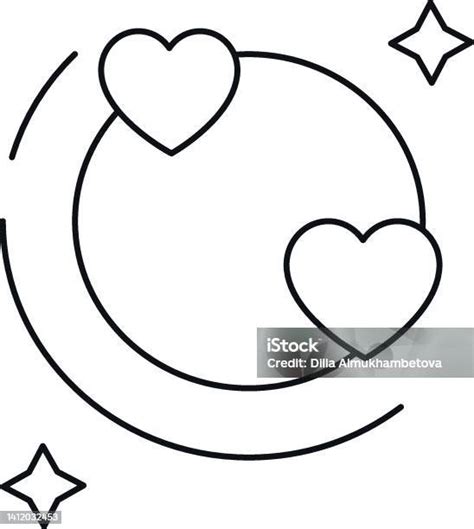 로맨스와 사랑 개념 평면 스타일로 그려진 윤곽선 기호 궤도 별과 심장으로 둘러싸인 행성의 선 아이콘 개념에 대한 스톡 벡터 아트 및 기타 이미지 Istock