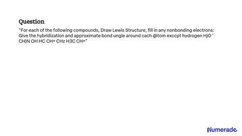Solved For Each Of The Following Compounds Draw Lewis Structures Fill In Any Nonbonding