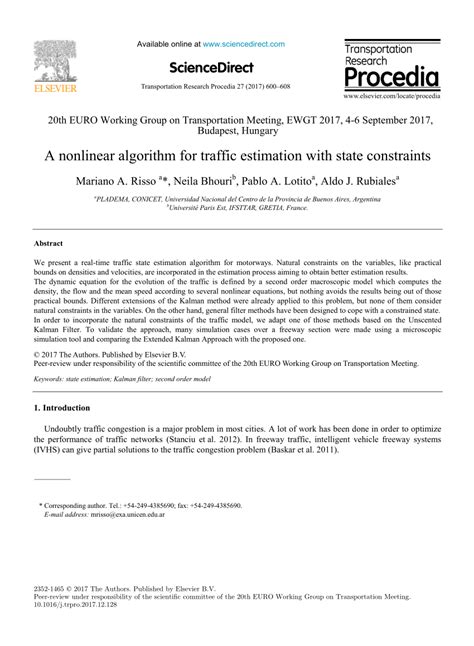 Pdf A Nonlinear Algorithm For Traffic Estimation With State Constraints