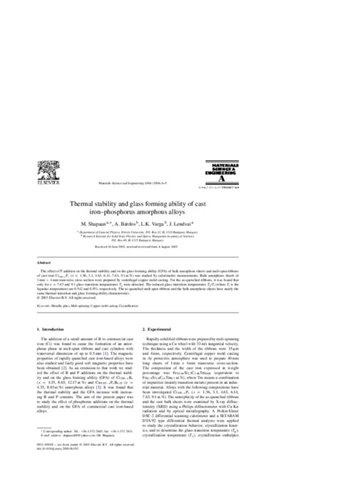 Pdf Thermal Stability And Glass Forming Ability Of Cast Iron