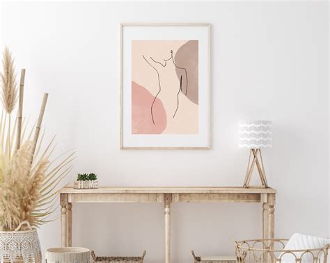 Minimalist Nude Art Nude Portrait Pink And Brown Digital Print Boho Art Figure Art Outline