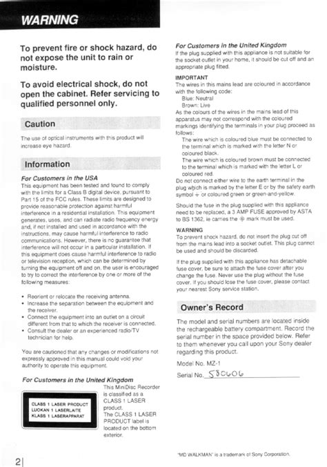 MDCP Sony MZ 1 User Operation Manual Page 2