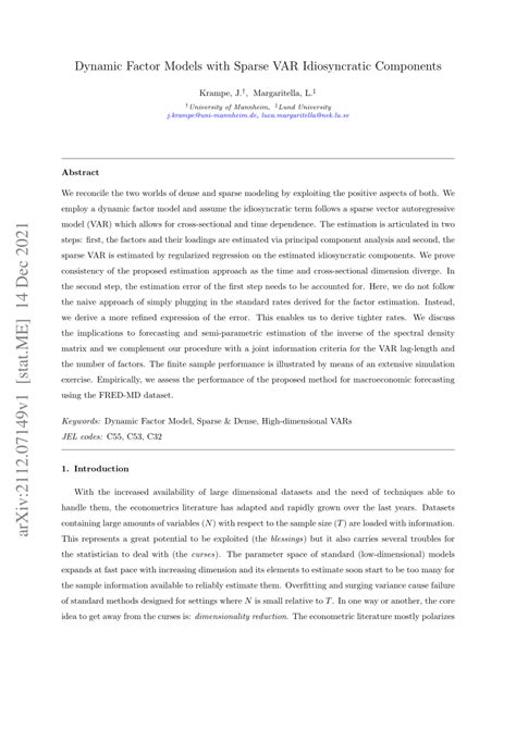 pdf dynamic factor models with sparse var idiosyncratic components