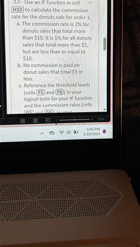 Solved 23 ﻿use An If Function In Cell H10 ﻿to Calculate The