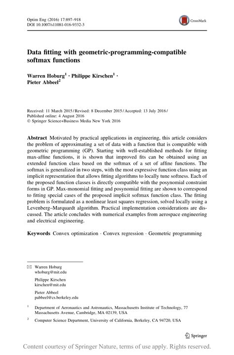 Data Fitting With Geometric Programming Compatible Softmax Functions Request Pdf