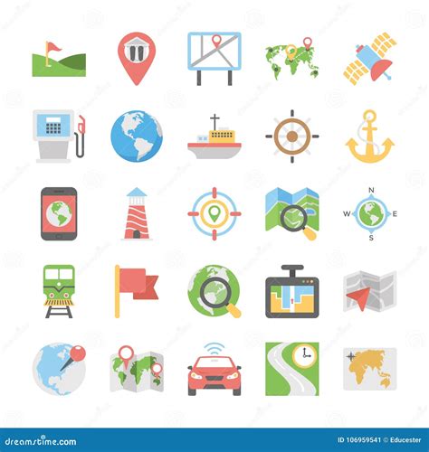 Maps And Navigation Flat Vector Icons Pack Stock Illustration Illustration Of Tram Fluttering