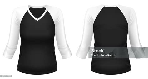 V넥 3 4 슬리브 래글런 티셔츠 템플릿 앞면과 뒷면 보기 벡터 일러스트 레이 션입니다 0명에 대한 스톡 벡터 아트 및 기타 이미지 Istock