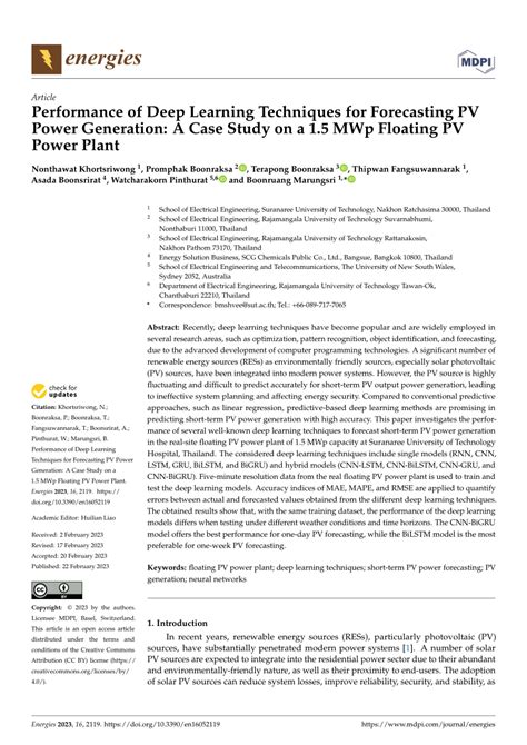 Pdf Performance Of Deep Learning Techniques For Forecasting Pv Power