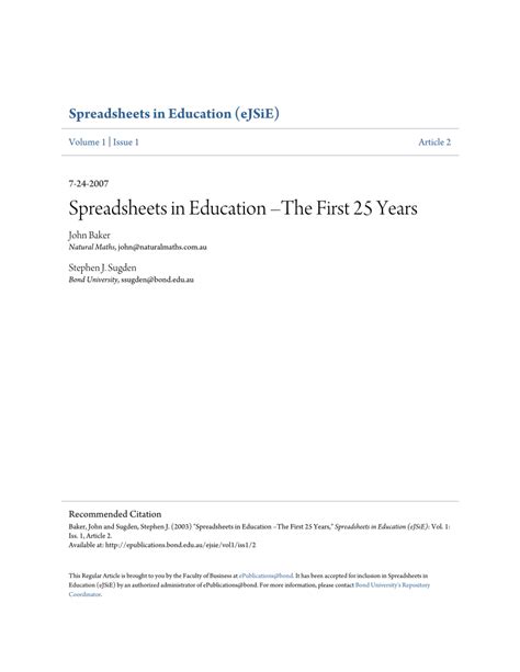 Pdf Spreadsheets In Education The First 25 Years