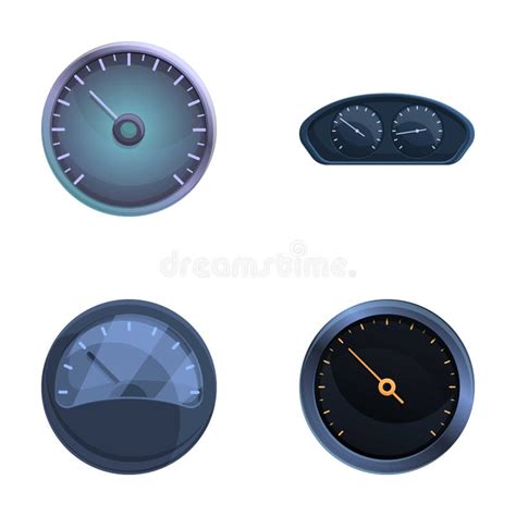 Car Speedometer Icons Set Cartoon Vector Different Style Of Auto Speedometer Stock Vector