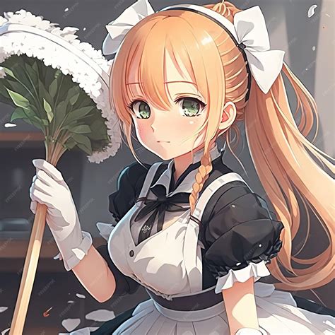 Chica Anime En Un Vestido De Sirvienta Foto Premium