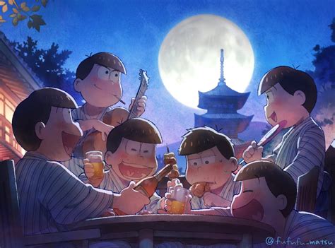 チョロ松 一松 十四松 カラ松 松野おそ松 トド松 ほろ酔い月夜 ふぬゅのイラスト