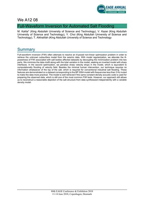 Pdf Full Waveform Inversion For Automated Salt Flooding