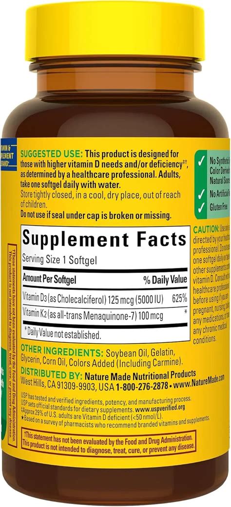 Nature Made Vitamin D3 K2 5000 Iu 125 Mcg 30 Softgels Vitamins Depots
