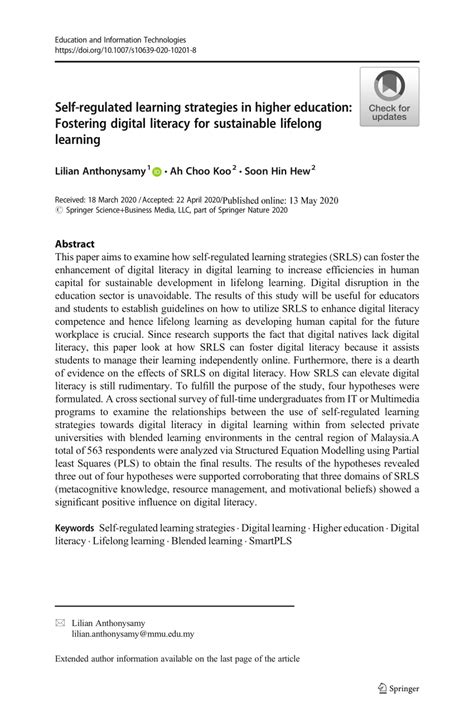 Pdf Self Regulated Learning Strategies In Higher Education Fostering Digital Literacy For