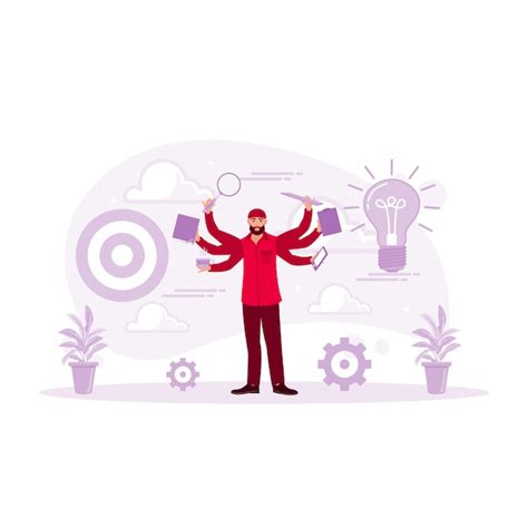Premium Vector Businessman With Six Arms Performing Various Actions Simultaneously