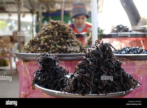 Tarantulas And Other Insects And Bugs For Sale As Street Food Cambodia