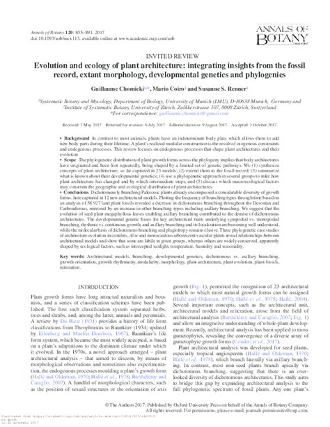 Pdf Evolution And Ecology Of Plant Architecture Integrating Insights From The Fossil Record