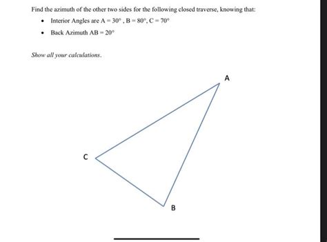 Solved Find The Azimuth Of The Other Two Sides For The Chegg Com