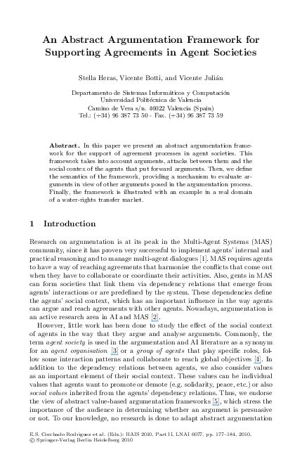 Pdf An Abstract Argumentation Framework For Supporting Agreements In Agent Societies