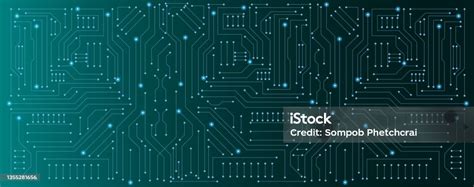 그린 엔지니어링 기술 개념 벡터 파노라마 배경에 회로 기판 전자 또는 전기 라인 개념에 대한 스톡 벡터 아트 및 기타 이미지