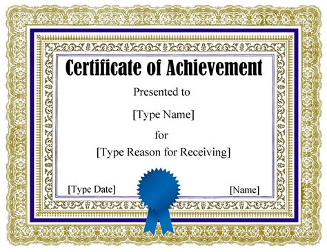 Template Certificate Of Achievement Word Free Word Template