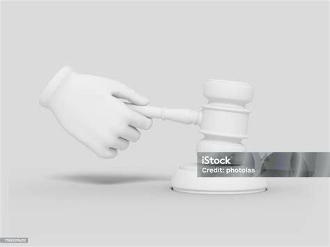 만화 손이 판사의 망치를 들고 있다 흰색 배경에 그림입니다 3d 렌더링 경매에 대한 스톡 사진 및 기타 이미지 경매 권위 디지털 생성 이미지 Istock