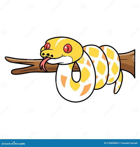 Cute Amelanistic Reticulated Python Cartoon On Tree Branch Vector