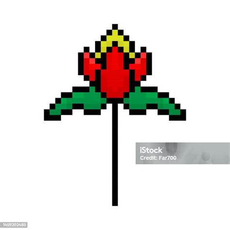 아름 다운 픽셀 꽃 아이콘입니다 컬러 실루엣 수직 전면 보기 편집 가능한 픽셀 벡터 간단한 평면 그래픽 그림입니다 흰색 배경에 격리된 개체입니다 격리 8에 대한 스톡 벡터