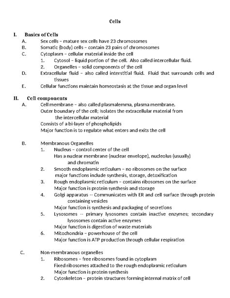 Cell Structure And Function An Overview For BIO Final Exam Cells I Basics Of Cells A Sex