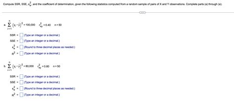 Solved 2 Compute Ssr Sse Se And The Coefficient Of