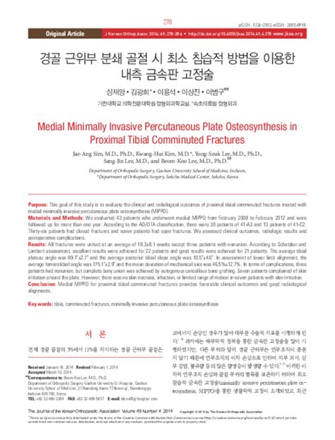 Pdf Medial Minimally Invasive Percutaneous Plate Osteosynthesis In Proximal Tibial Comminuted