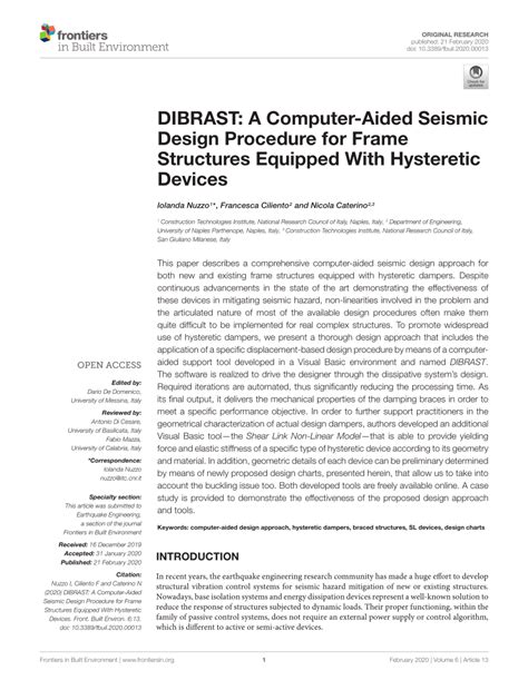 Pdf Dibrast A Computer Aided Seismic Design Procedure For Frame Structures Equipped With