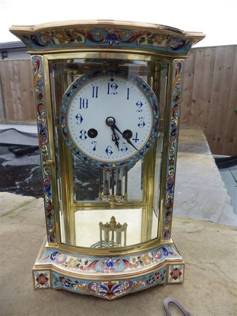French Four Glass Regulator Mantle Clock Bow Fronted Enamel Inlay