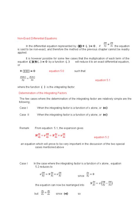 IM 5 Differential Equations Non Exact Differential Equations In The Differential Equation