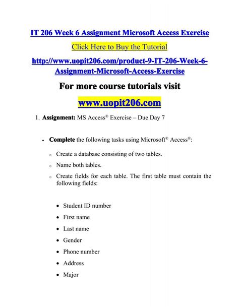 It 206 Week 6 Assignment Microsoft Access Exercise
