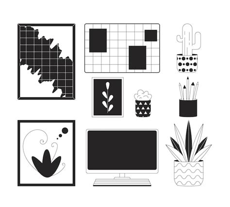 Premium Vector Office Supplies And Decor Black And White 2d Line Cartoon Objects Set