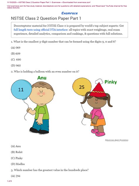 Nstse Class 2 Question Paper 2018 Part 1 Pdf