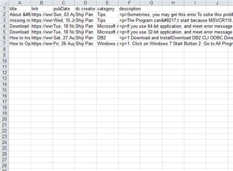 convert rss feed to excel