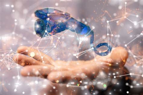 Businessman Presenting A 3d Rendered Hologram Of An Electric Car Engine In Cyberspace Stock