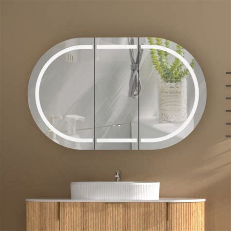 9001200mm Carysil Oval Led Shaving Cabinet Walnut Finish Myhomeware