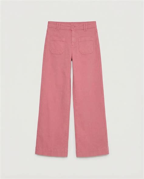 Pantalón Wide Leg Tiro Alto Denim Rosa