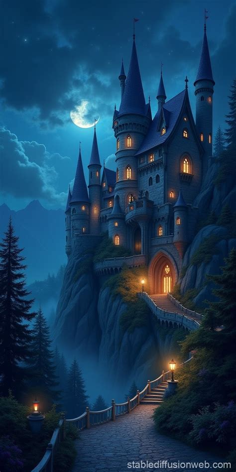 Magical Castle At Nighttime Fantasy Stable Diffusion Online