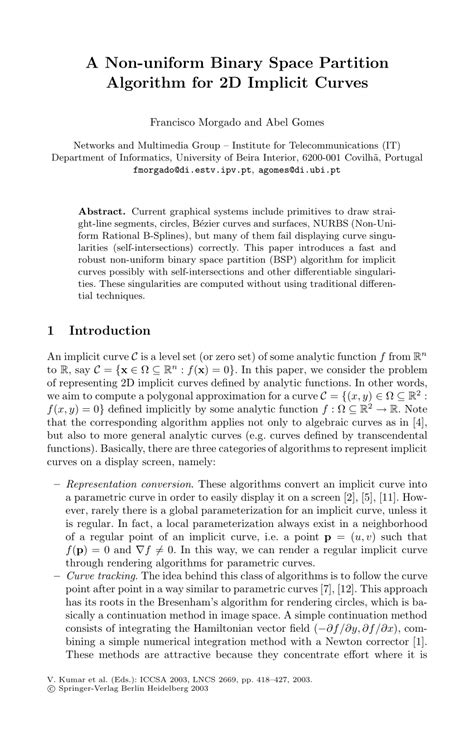 Pdf A Non Uniform Binary Space Partition Algorithm For 2d Implicit Curves