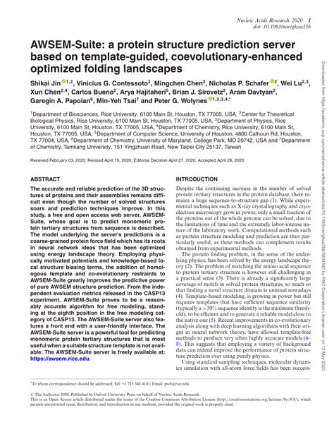 Pdf Awsem Suite A Protein Structure Prediction Server Based On Template Guided